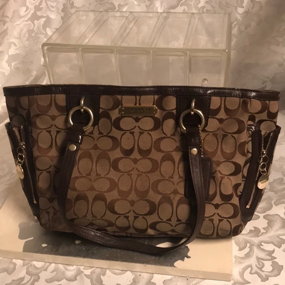 Coach | Bags | Coach Satchel Carry Purse With Brown Signature Cloth ...